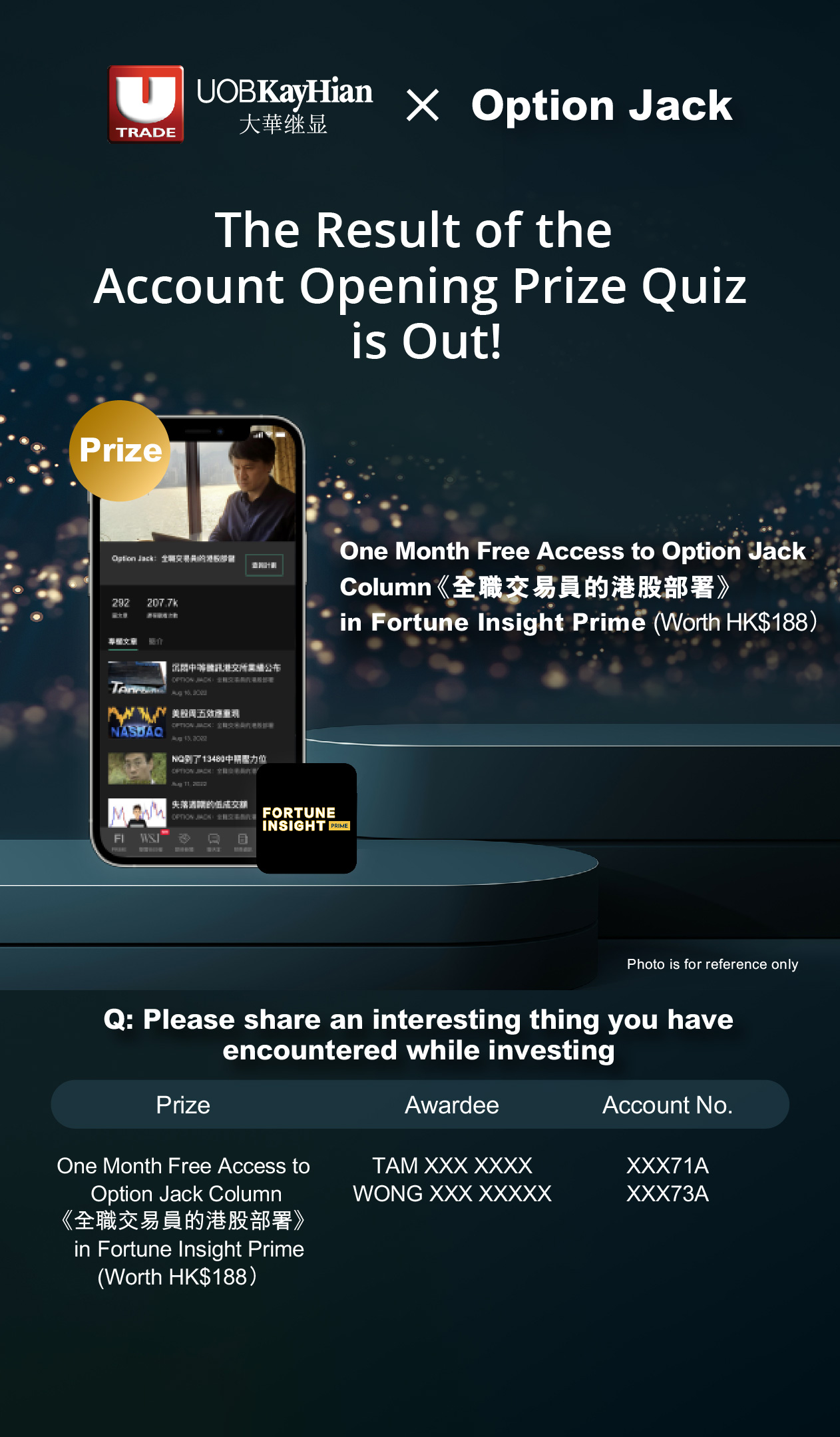 [UOB Kay Hian x Option Jack Account Opening Prize Quiz] The Result is ...
